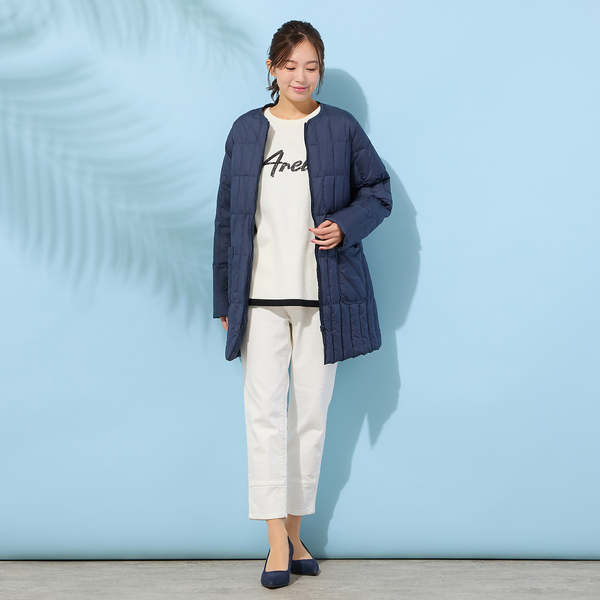 ノーカラー・キルティングダウンコート | レディースファッション